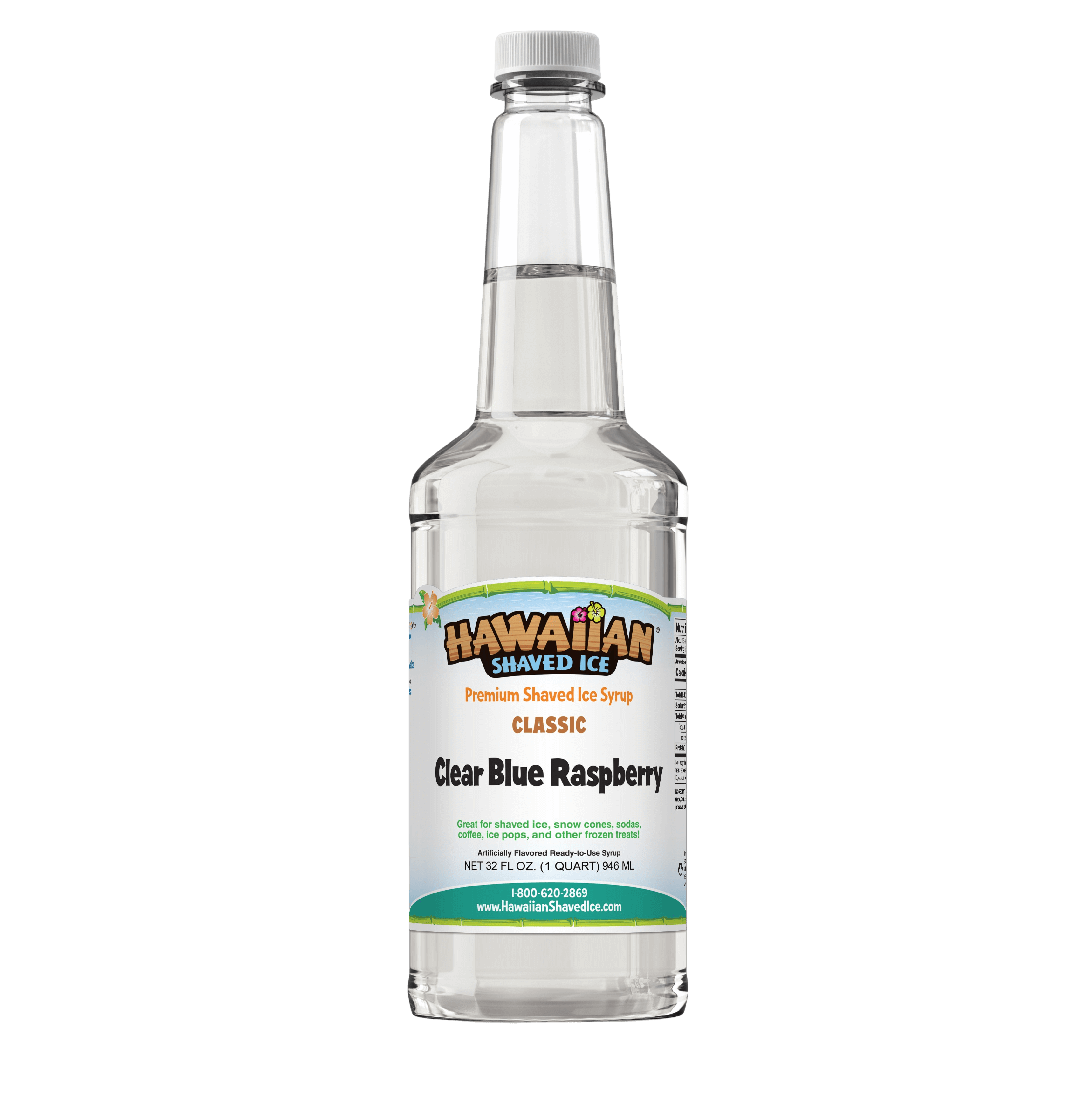 Clear Blue Raspberry Shaved Ice & Snow Cone Syrup, Dye-Free, Quart ...