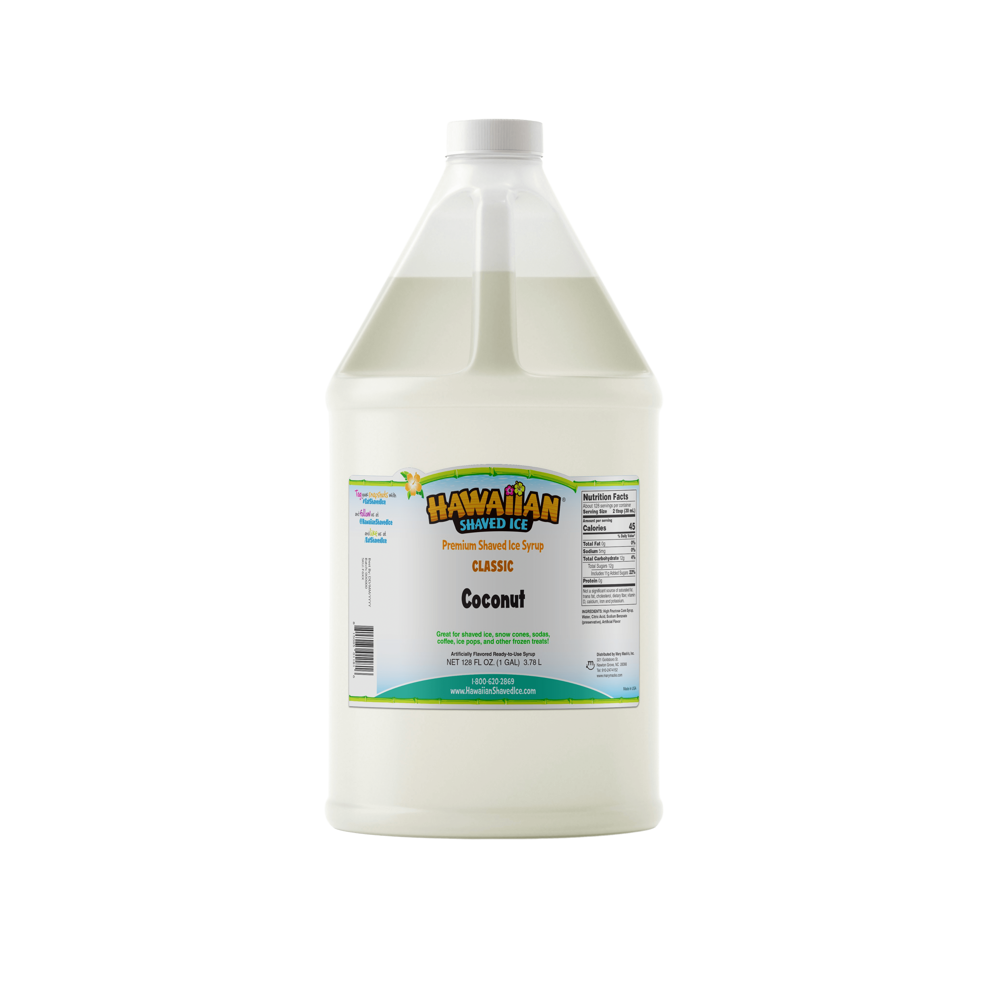 Gallon-Sized Coconut Shaved Ice & Snow Cone Syrup, Dye-Free, Hawaiian ...