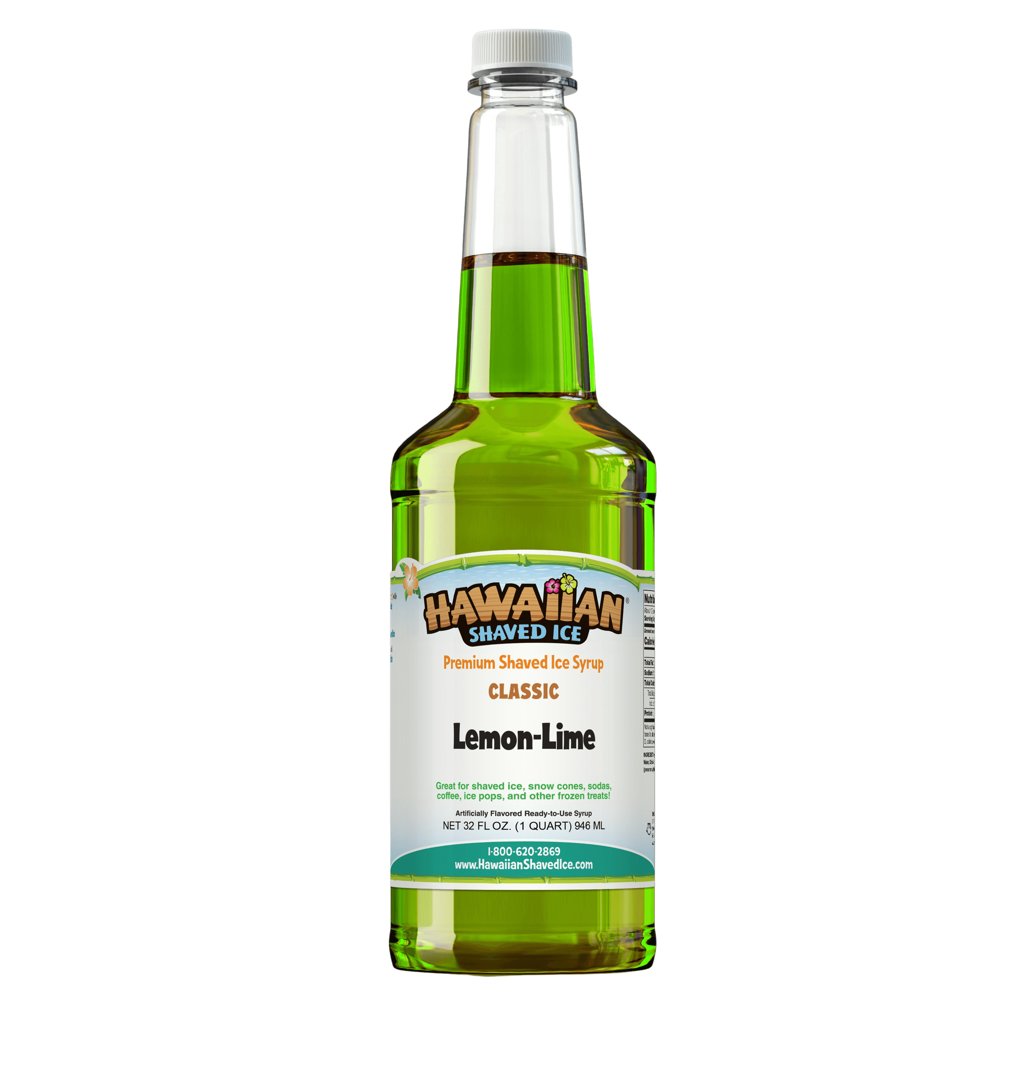 Lemon-Lime Shaved Ice & Snow Cone Syrup, Quart-Sized, Hawaiian Shaved Ice