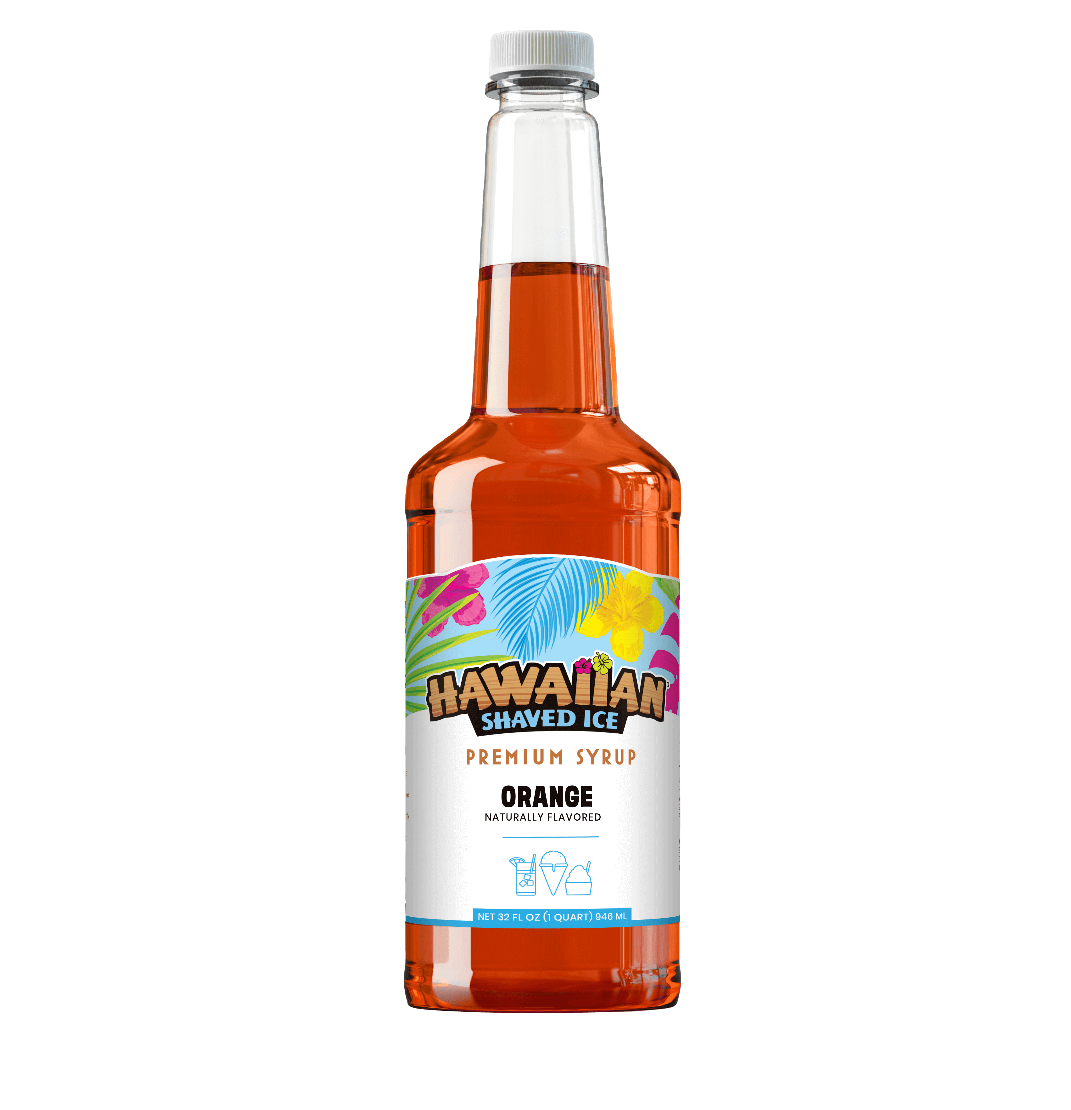 Orange Shaved Ice & Snow Cone Syrup, Quart-Sized, Hawaiian Shaved Ice