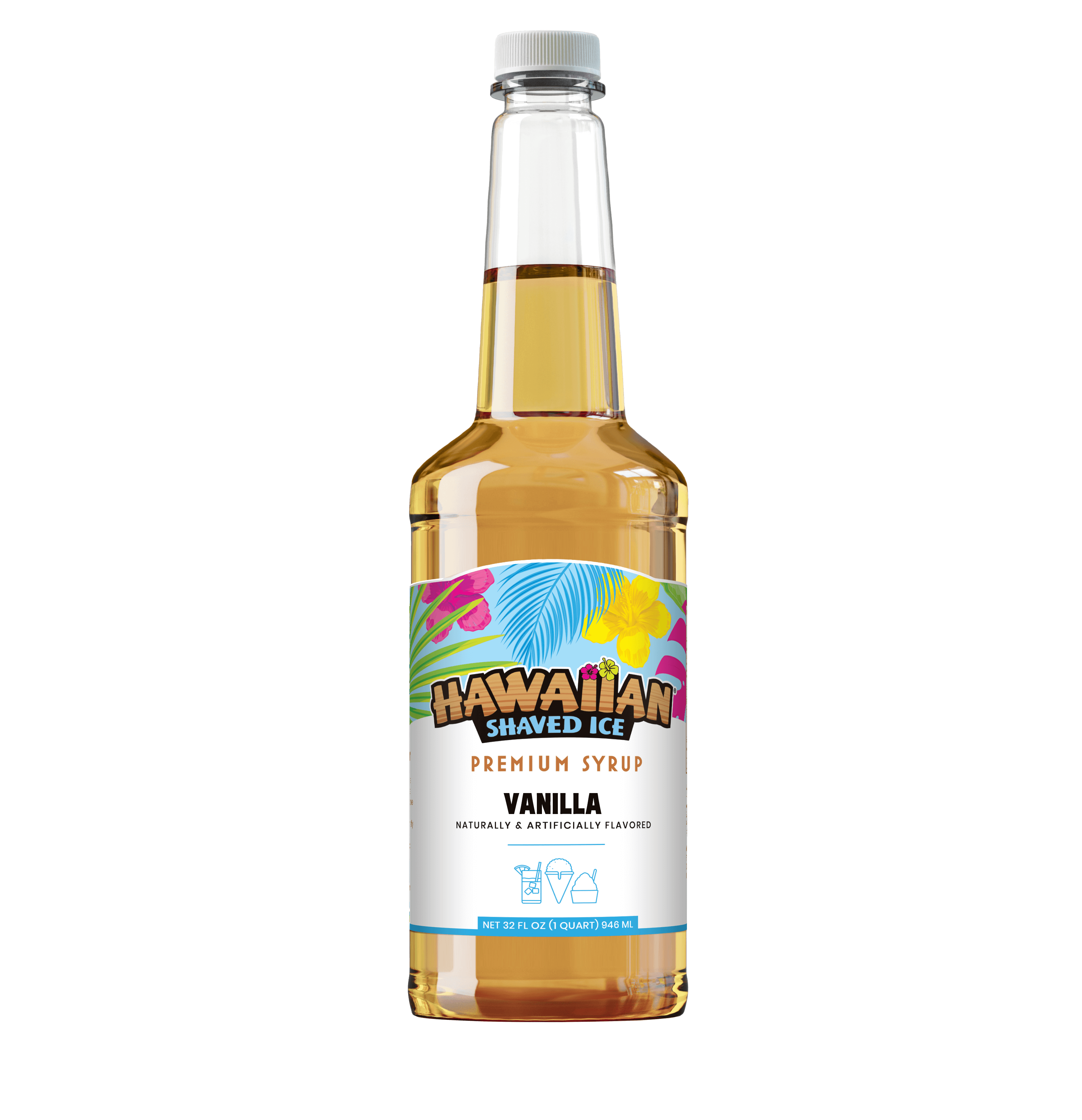 Vanilla Shaved Ice & Snow Cone Syrup, Quart-Sized, Hawaiian Shaved Ice