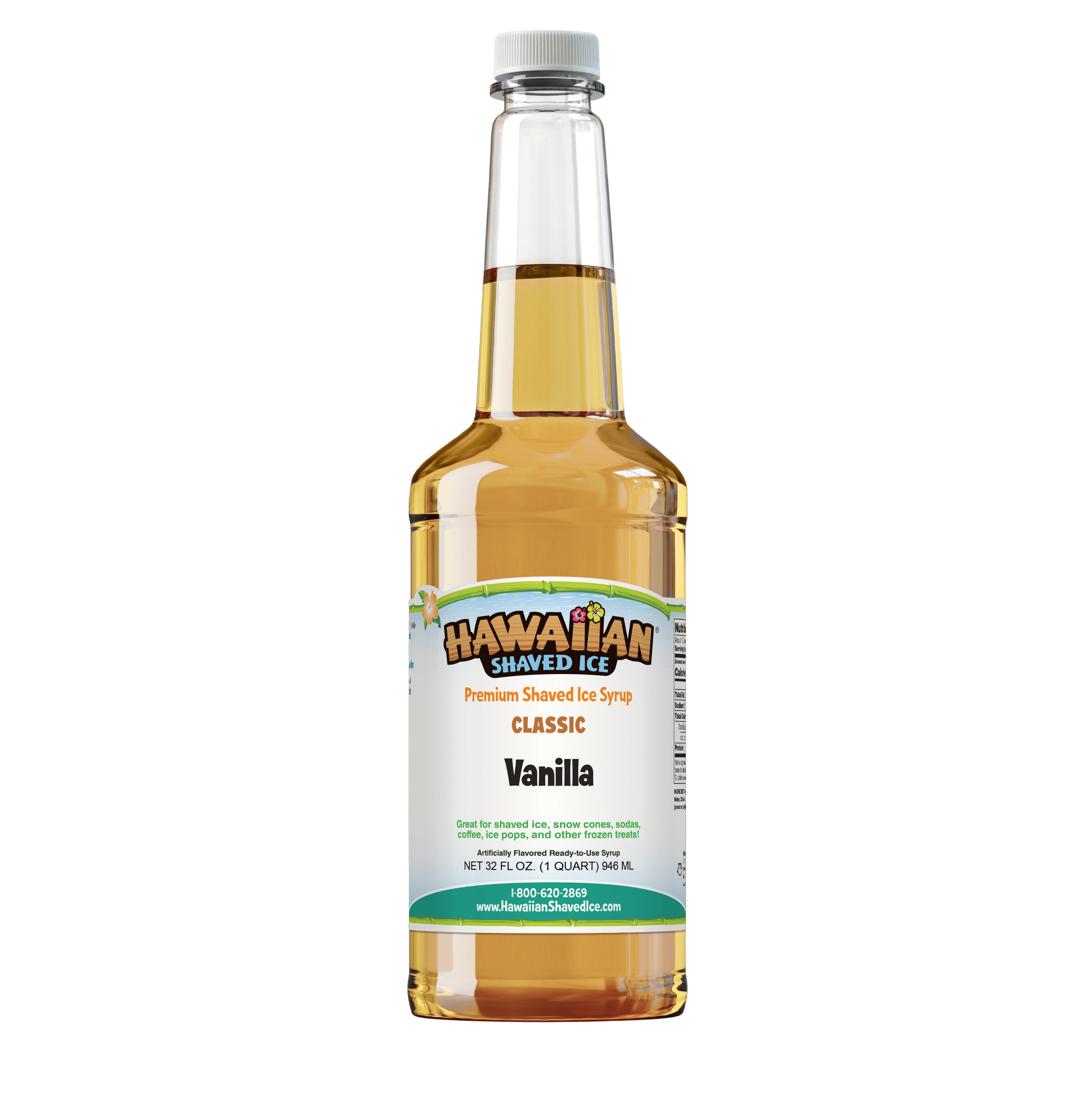 Vanilla Shaved Ice & Snow Cone Syrup, Quart-Sized, Hawaiian Shaved Ice